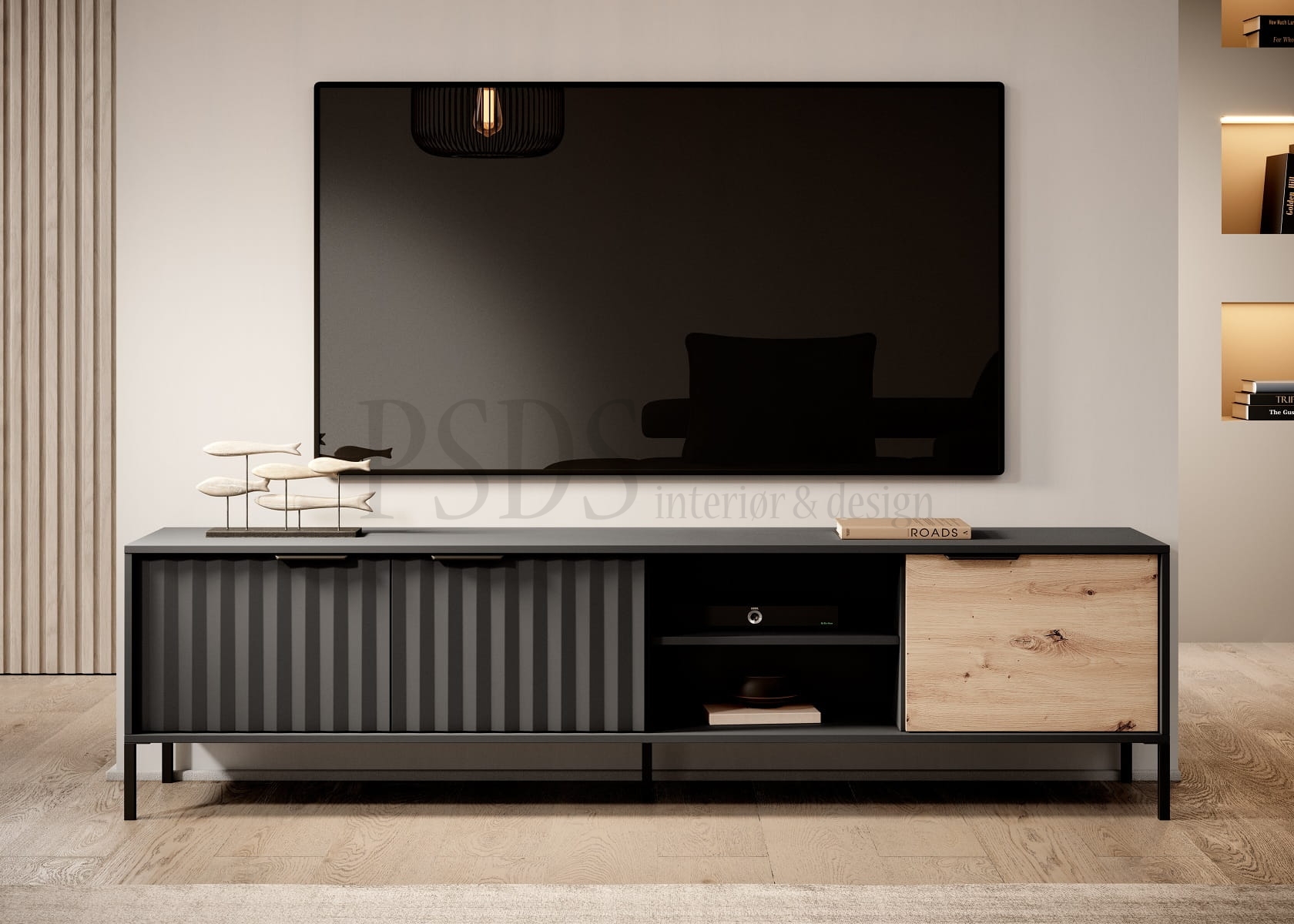 Tv-benk RAVE E sort 203 cm PSDS møbler og interiør